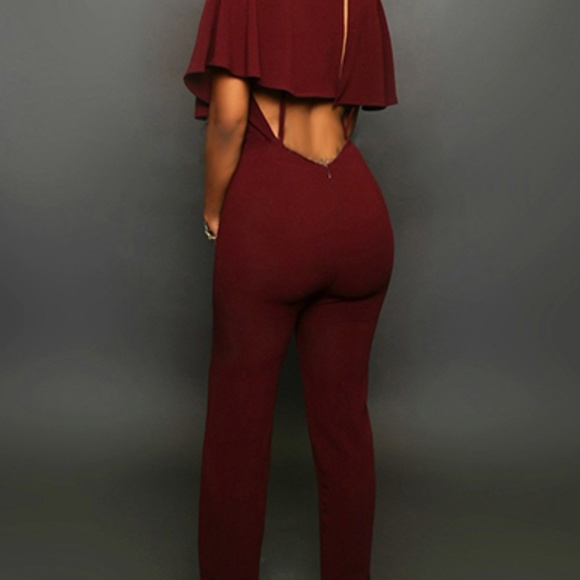 Pants & Jumpsuits | Open Back Jumpsuit Short Flared Sleeves | Poshmark